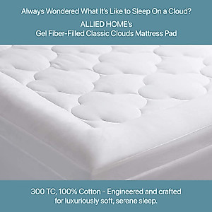 Allied Home Gel Fiber Filled Plush Mattress Pad - Mattress Cover for Feather Bed, 300TC Cotton Hotel Mattress Topper - Down-Alternative Pillow Top Mattress Topper Pad Queen - 60" x 80" x 2”