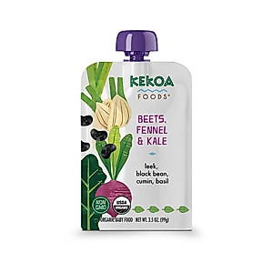 Kekoa Foods Beets, Fennel & Kale Baby Food Purée | 100% USDA Certified-Organic, No Sugar Added | Organic, Non-GMO, Gluten-Free, Vegan | Nutrient-Rich Blend with Leeks & Black Beans | 3.5 oz Squeeze Pouch