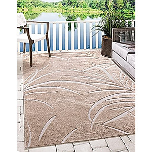 Unique Loom Outdoor Botanical Collection Area Rug - Orlando (5' 1" x 8' Rectangle, Beige/ Cream)