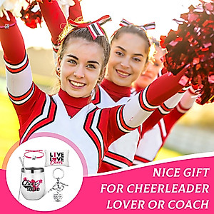 Irenare 4 Pcs Cheerleader Gifts Set 12 oz Cheer Tumbler Makeup Bag Cheerleading Bracelet Cheer Keychain for Cheer Accessories(Pink)