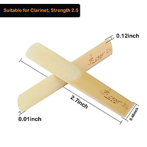 Clarinet Reed 2.5, Bb Clarinet Reeds Strength 2.5 with Plastic Case, 2.5 Clarinet Reeds, Pack of 10