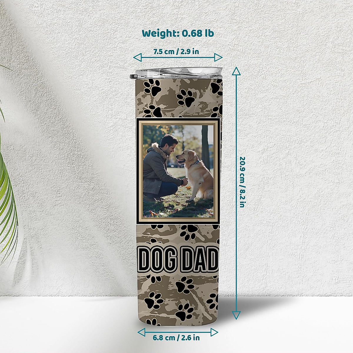 Hyturtle Personalized Picture Dog Dad Tumbler Gifts for Dog Lovers, Father's Day Cup Gifts For Men From Dogs, Best Birthday Gift Idea for Fur Dad - Custom Photo 20oz Stainless Steel Skinny Tumbler