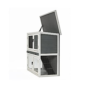 Evedy Wooden 2-Layer Pet House with Easy Clear Tray,Rabbit Bunny Hutch Chicken Coops Dog Cage,Dark Gray, 36''L X 17.7''D X 31.9''H