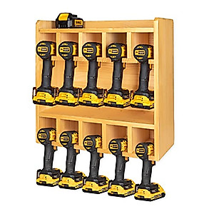 Iron Forge Tools Compact Power Tool Organizer - Fully Assembled Wood Tool Chest and 10 Drill Charging Station, Heavy Duty Storage Shelves - Great Workshop Organization and Storage Gift for Men