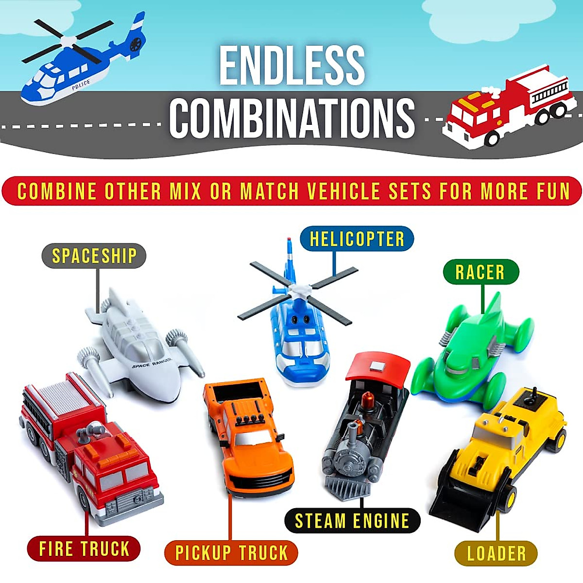 POPULAR PLAYTHINGS Mix or Match Vehicles Orange, Magnetic Toy Play Set, 21 Pieces