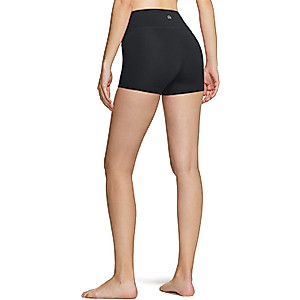 TSLA Women's High Waisted Bike Shorts, Workout Running Yoga Shorts with Pocket, Athletic Stretch Exercise Shorts, 3'' Black, Medium