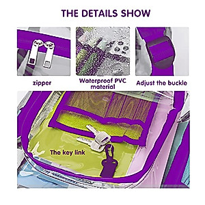 MCWTH Clear Backpack Heavy Duty PVC Plastic Transparent Backpacks School College Bookbag (Purple)