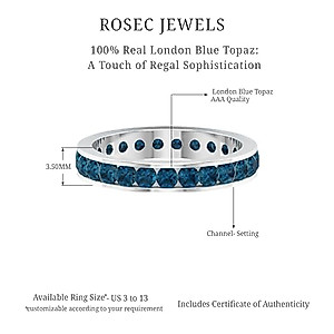 Certified London Blue Topaz Eternity Band, AAA Quality, Natural Blue Topaz Full Eternity Ring (With Jewelry Box), 14K Rose Gold, Size:US 5.50