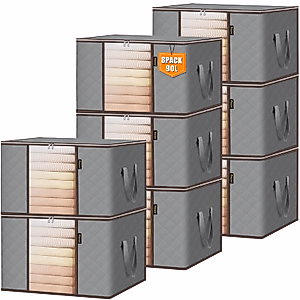 BALEINE 8 Pack Clothes Storage Bags, 24 Gallon Storage Containers with Reinforced Handle Sturdy Zipper, Closet Storage for Blanket Comforter Pillow Bedding (Grey, 8 Pack)