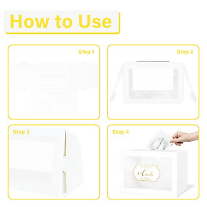 LIKAJON 1 Pack White Card Box for Party, Transparent Gift Cards Receiving Box Wedding Card Box Money Box for Birthday, Bridal or Baby Showers, Retirement, Anniversary, Graduation, Raffle Ticket Box