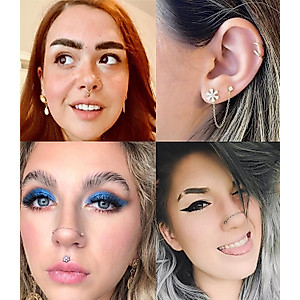 Masedy 20G Stainless Steel Nose Ring Stud Nose Ring Chain Piercing Across Double Nose Stud Heart Ball CZ Nose Studs Nostril Piercing Jewelry SL