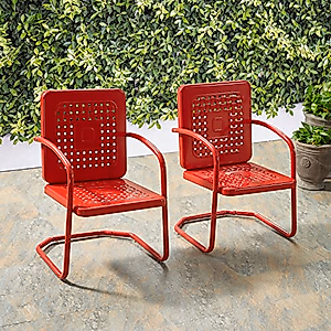 Crosley Furniture Bates 2-Piece Outdoor Chair Set, Retro Metal Patio Chairs for Dining, Porch, Deck, Balcony, Bright Red Gloss