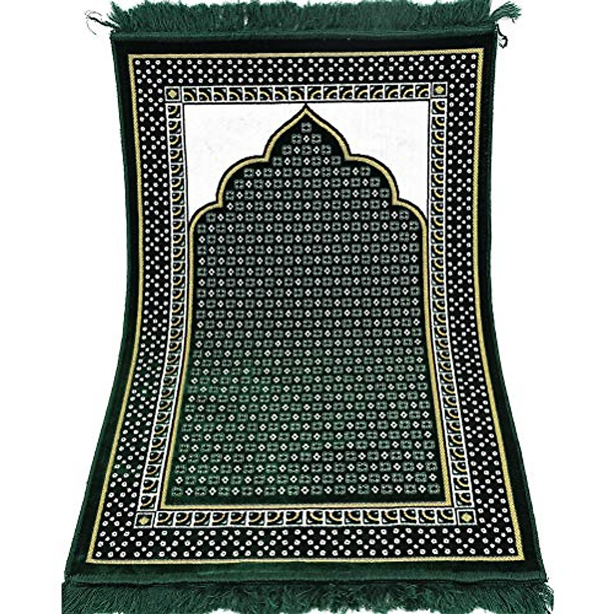 Modefa Turkish Islamic Prayer Rug - Thin & Lightweight Velvet Praying Carpet - Soft Muslim Praying Mat Janamaz - Ramadan or Eid Gift for Men & Women - with Car Hanger - Dancing Rose Vine (Green)
