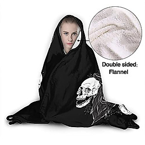 Demon Baphomet Satanic Goat Head and Skull Hooded Blanket Soft Plush Wearable Hoodie Blanket Warm Hooded Robe Poncho Cape Wrap Bathrobe Sofa Sleeping Throw Flannel Bedding 80"X60" for Adult Queen