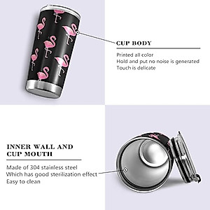 Lovely Flamingos Black Coffee Tumbler Cups Stainless Steel Tumbler with Lid and Straw Water Cup Insulated Tumblers Travel Coffee Mug Bottle for Ice Cold Hot Drink Outdoor Men Women