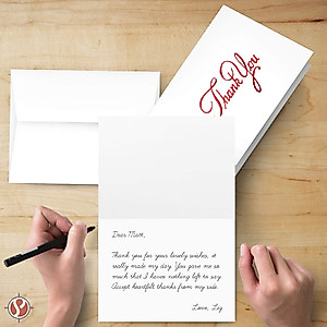 Red Foil Embossed Thank You Greeting Cards – Holidays, Baby & Bridal Showers, Birthdays, Weddings, Graduations, Business, Complimentary Card to Gifts & Presents – 25 per Pack, Envelopes Included