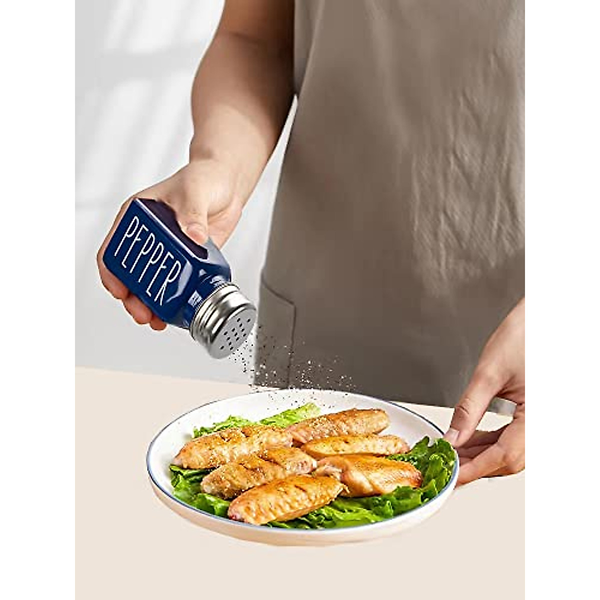 Salt And Pepper Shakers Set,Farmhouse Salt Shaker, Farmhouse Kitchen Decor, Blue Decor, Cute Salt Shaker,Modern Farmhouse Decor,Glass Salt And Pepper Shakers Set Letters No Rubbing Off(BLUE)