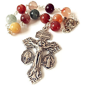 elegantmedical HANDMADE rosary Rutilated Quartz crystal bead one decade rosary bracelet cross Gift