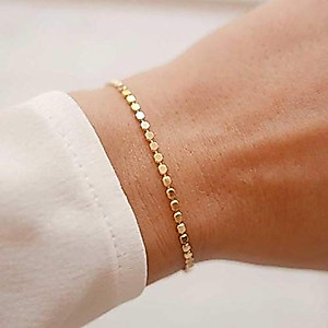 Kyerlyn 14K Gold Plated Handmade Dainty Dot Bracelet Cute Thin Everyday Bracelets for Women Men Size 6.5-8.5 Inch