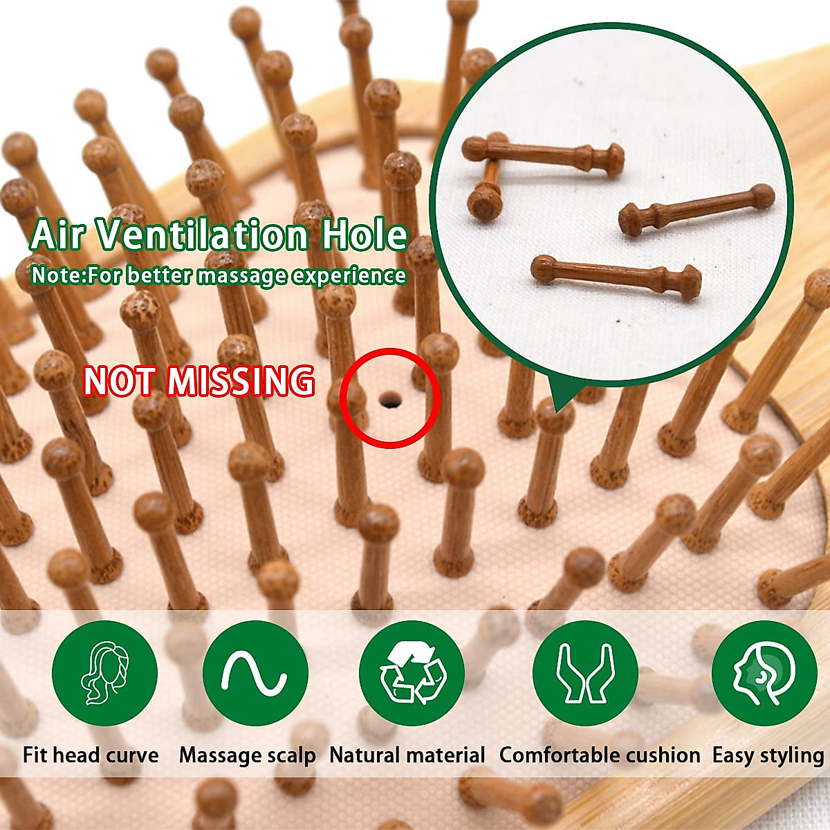 JDY Brush Natural Bamboo Hair Brush Paddle Hairbrush For Women,Men and Kids Curly Straight Wavy Thick Long Hair for better Scalp Massage