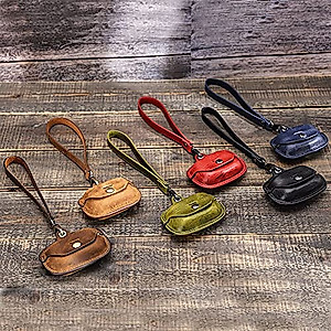 Genuine Leather Case Compatible with Sony WF-1000XM4 True Wireless Earphone Protective Case Crazy Horse Leather Cover with Leather Lanyard (Brown)