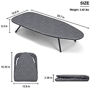 Duwee 12"x30"Table top Ironing Board with Thicken Felt Padding,Heat Resistant Cover,Foldable Ironing Boards with Stainless Steel Hook for Easy Storage