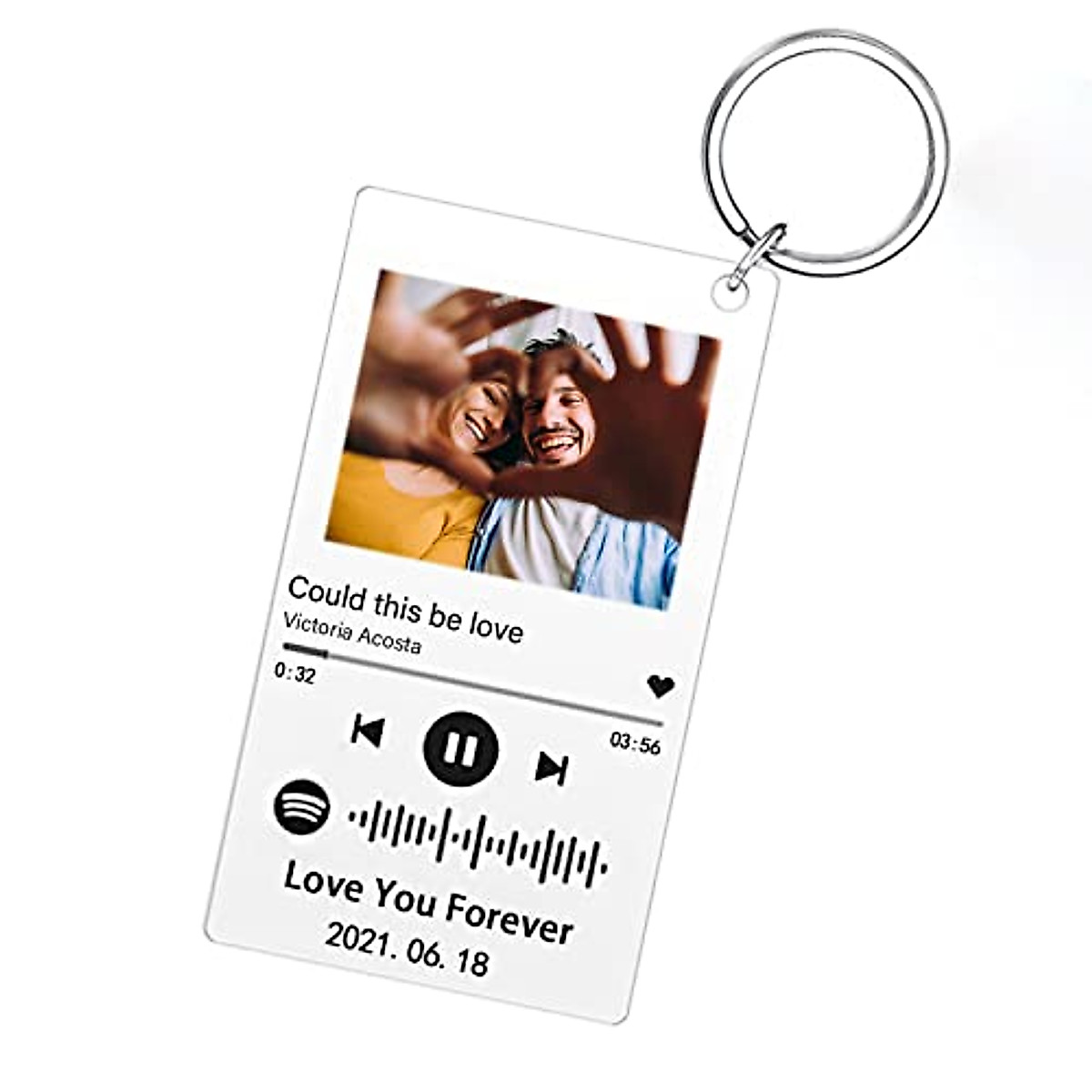 Custom Acrylic Spotify Music Keychain，Personalized Photo Song Keychain with Spotify Music Code Gift For Him Her Couples Lover Valentine’s Day