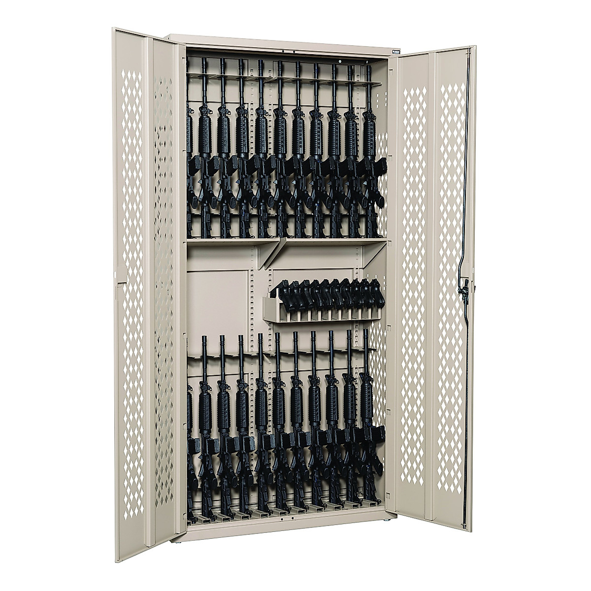 Datum Storage Argos Hinged Door Weapons Cabinet Holds 24 Rifles & 10 Pistols, 84", Battleship Grey
