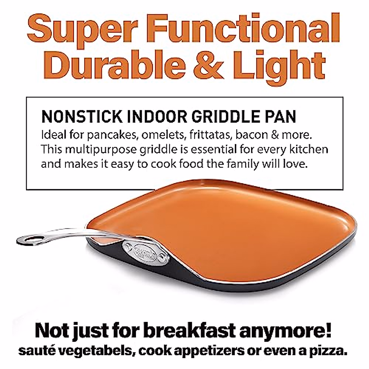 Gotham Steel Nonstick Griddle Pan for Stove Top – 10.5 Inch Ceramic Flat Pan, Square Pan For Cooking Eggs Pancakes And More, Square Frying Pan, Stay Cool Handle, Oven / Dishwasher Safe, Non Toxic