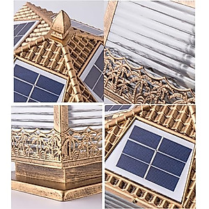 LED Outdoor Solar Post Light Square European Retro Waterproof Column Lights Square Remote Control 3-Color Dimming Pillar Lantern Acrylic Striped Lamp Shade Bronze Doorway Pole Light
