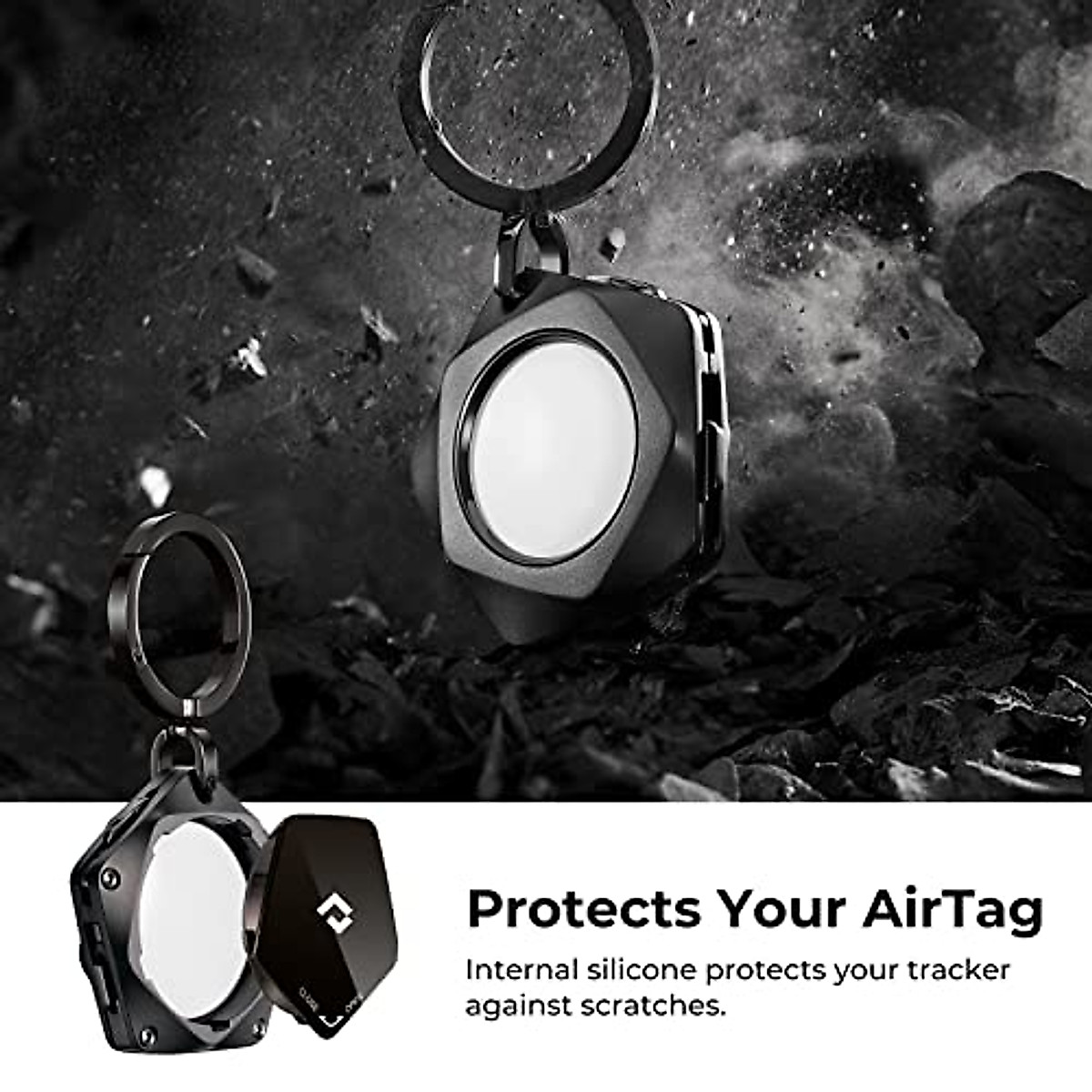 PITAKA AirTag Holder with Key Ring, Easy Carrying AirTag KeyChain with Compact Multi Tools, [PitaTag for Multi-tool] Stainless Steel & Silicone Made
