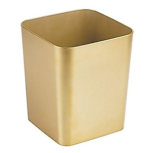 mDesign Square Shatter-Resistant Plastic Small Trash Can Wastebasket, Garbage Container Bin for Bathrooms, Powder Rooms, Kitchens, Home Offices - 2 Pack - Soft Brass Finish