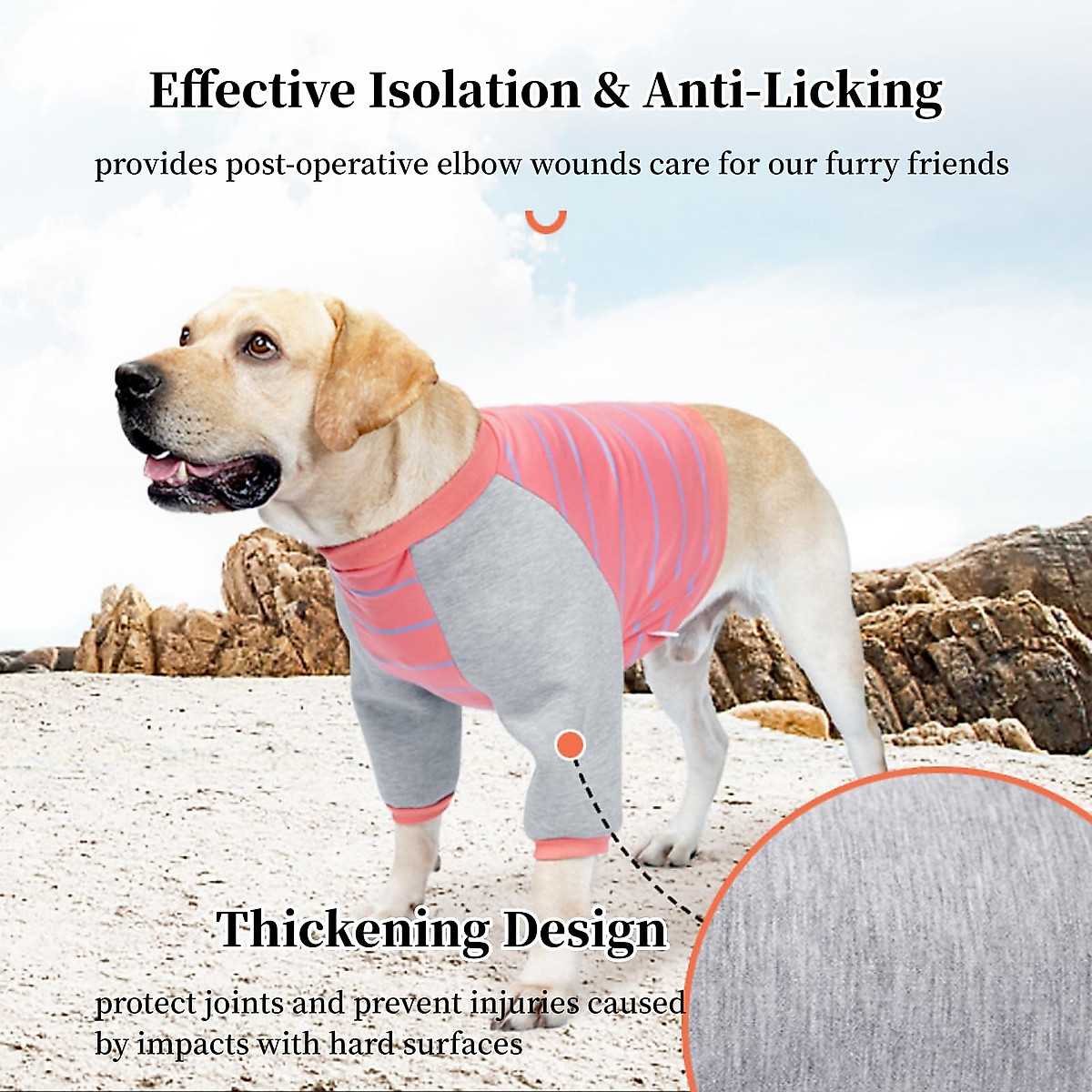 Dog Elbow Protector for Calluses, Dog Post Operative Protection Shirt, Dog Surgery Recovery Suit Clothes Front Leg Braces Elbow Dysplasia, Cone Collar Alternative for Sprain Arthritis Joint Care, L