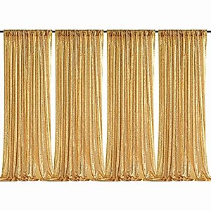 Sequin Backdrop Curtain Gold Sparkly Drapes 4 Panels 2ftx8ft Wedding Ceremony Backdrop Glitter Shimmer Fabric Backdrop Background