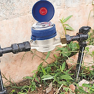 Hemobllo Cold Water Meter, TS- S300E E- Type Water Meter Water Flow Pulse Output Meter with Fittings for Garden& Home Usage