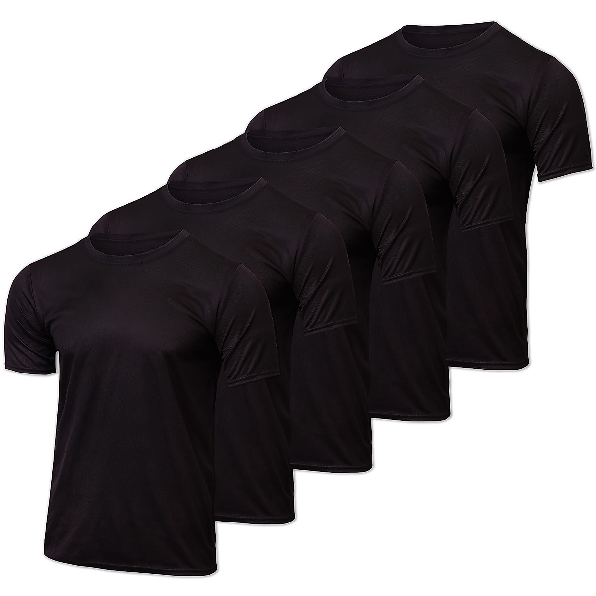 5 Pack:Men’s Mesh Active Wear T-Shirt Essentials Performance Workout Gym Training Quick Dry Fit Dri Tech Breathable Short Sleeve Crew Under Shirt Athletic Sport Running Top Exercise SPF- Set 1 XL