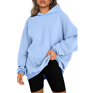 EFAN Hoodies for Women Oversized Sweatshirts Fall Fashion Outfits 2024 Clothes Fleece Solid Basic Soft Workout Loose Tops Sweaters Light Blue