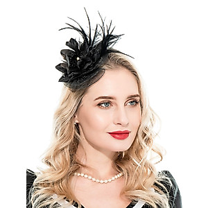 Zivyes Fascinators Headband for Women Tea Party Hat Kentucky Derby Wedding Flower Mesh Feathers Hair Clip