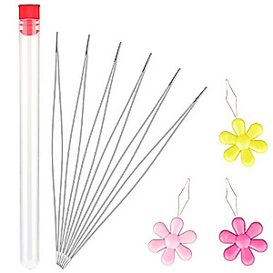 6 Pieces Beading Needles Big Eye Beading Needles Beading Embroidery Stainless Needles with Needle Bottle and 3 Pcs Bead Needle Threader for Jewelry Making (4.01inch)
