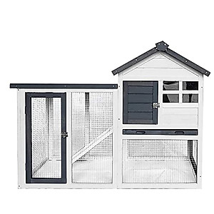 48''L Rabbit Hutch Indoor Outdoor Bunny Cage Rabbit Hutch Wood House Pet Cage for Small Animals (Grey/White)