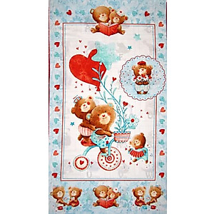 FlashPhoenix Quality Sewing Fabric –Puffy Teddy Bear Bicycle Reading Bears Heart 100% Cotton Fabric 24x44 Panel
