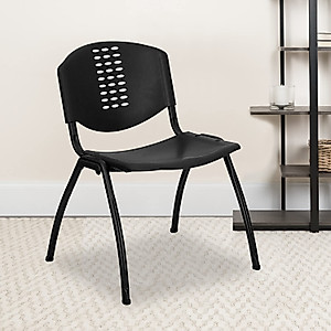 Flash Furniture 5 Pack HERCULES Series 880 lb. Capacity Black Plastic Stack Chair with Oval Cutout Back and Black Frame