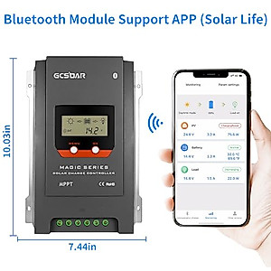 GCSOAR MPPT Charge Controller 40A 12V 24V Auto Max PV 100V LCD Display Built-in Bluetooth Programmable by APP Solar Panel Regulator Common Negative Ground (MPPT 40A + BLE)