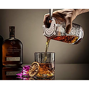 Mixology & Craft Cocktail Set - 7-Piece Bartender Kit - Mixing Glass Set Includes Crystal Stirring Glass (24oz), Japanese Jigger, Spoon, Muddler and Strainer - Bar Accessories and Tools
