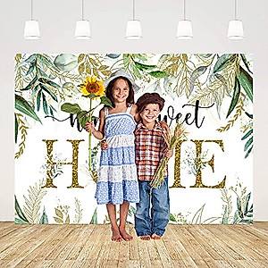 Ticuenicoa 7x5ft Housewarming Backdrop Green Leaves Background for New House Party Decorations Gold Housewarming Photography Home Sweet Home Banner Background Photo Booth Wedding Cake Table Supplies