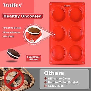 Walfos Silicone Whoopie Pie Baking Pans, Non-Stick Muffin Top Pan Set of 4. Food Grade and BPA Free Silicone,Perfect for Muffin, Eggs, Tarts and More, Dishwasher Safe