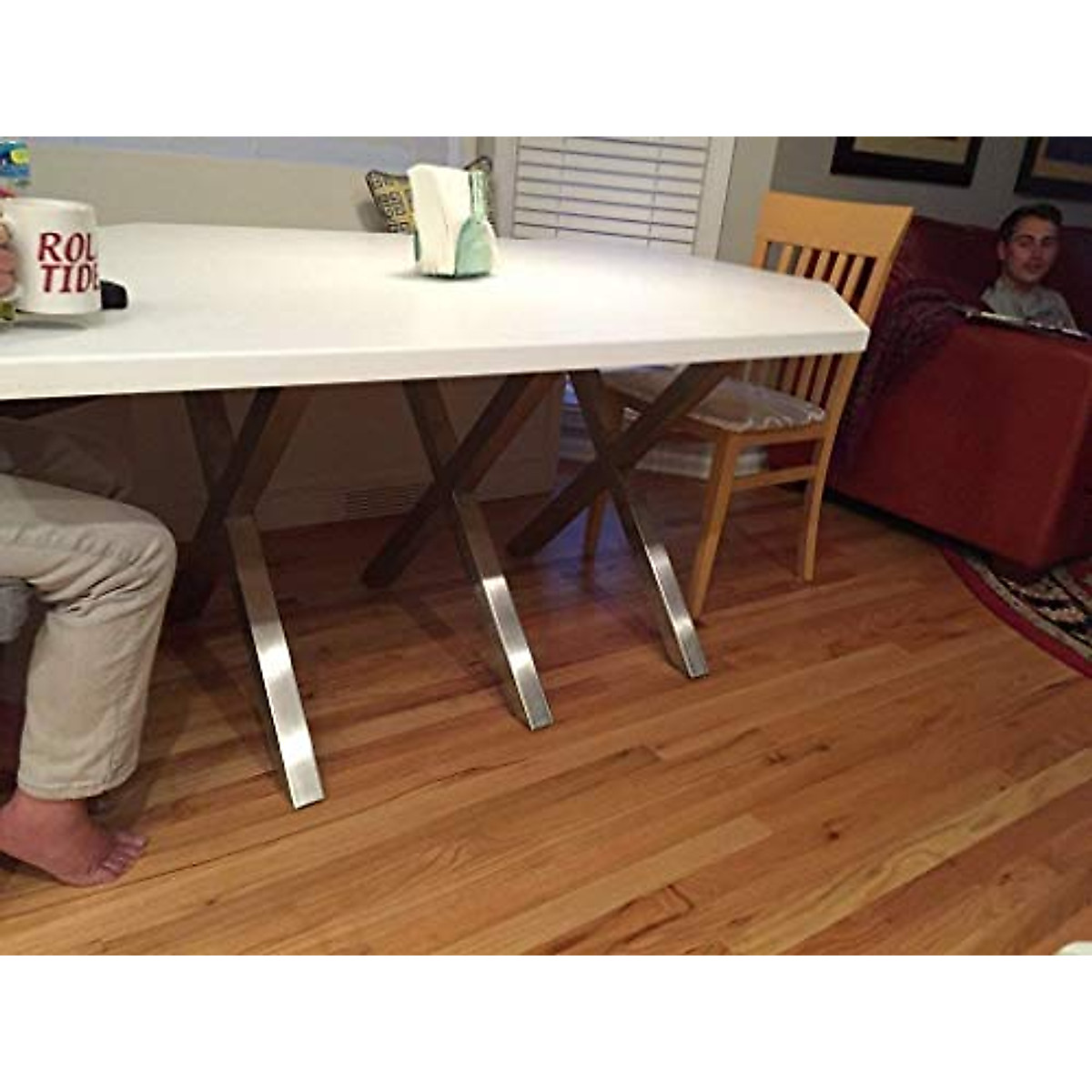 Brushed Stainless Table Legs, X-Frame Style - Any Size