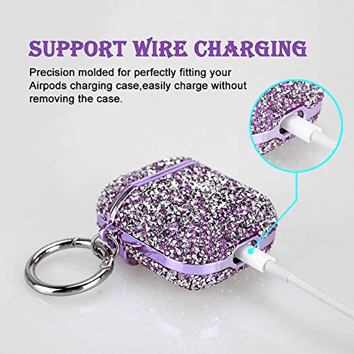 Superious Crystal Protective Compatible with AirPod 1 Case, AirPod 2 Case, Drop Proof Protection, Wireless Charging, Bling, Glitter, and a Keychain with a Cute Twist (Purple)