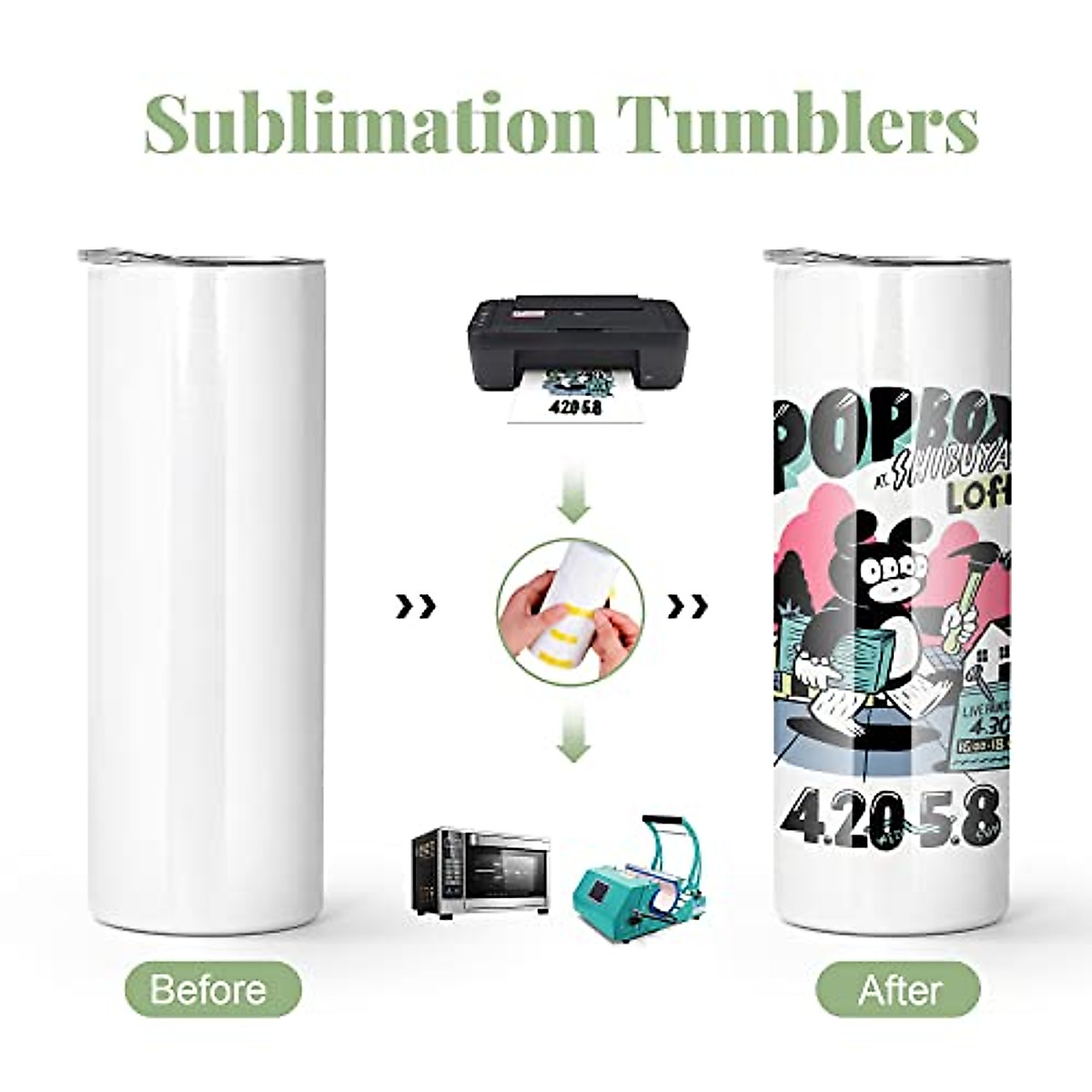 AGH 20 oz Glow in the Dark Sublimation Tumblers | UV Color Changing Sublimation Tumblers | Stainless Steel Vacuum Insulated Straight Skinny Tumblers with Lids and Straws | White to 6 Colors | 6 Pack