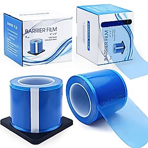 2 Rolls Barrier Film Tattoo Barrier Tape with Dispenser Box, 4" x 6" Dental Plastic Sheets Perforated Protective Pe Film Disposable -1 Roll of 1200 Sheets - Blue